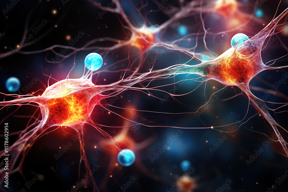 Amazing Nerve cells or neural networks with cell activity between each ...