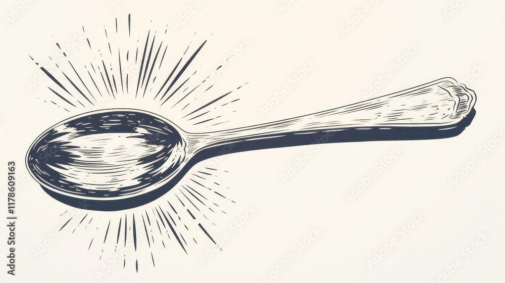spoon, A simple line drawing of an empty spoon with rays emanating from ...