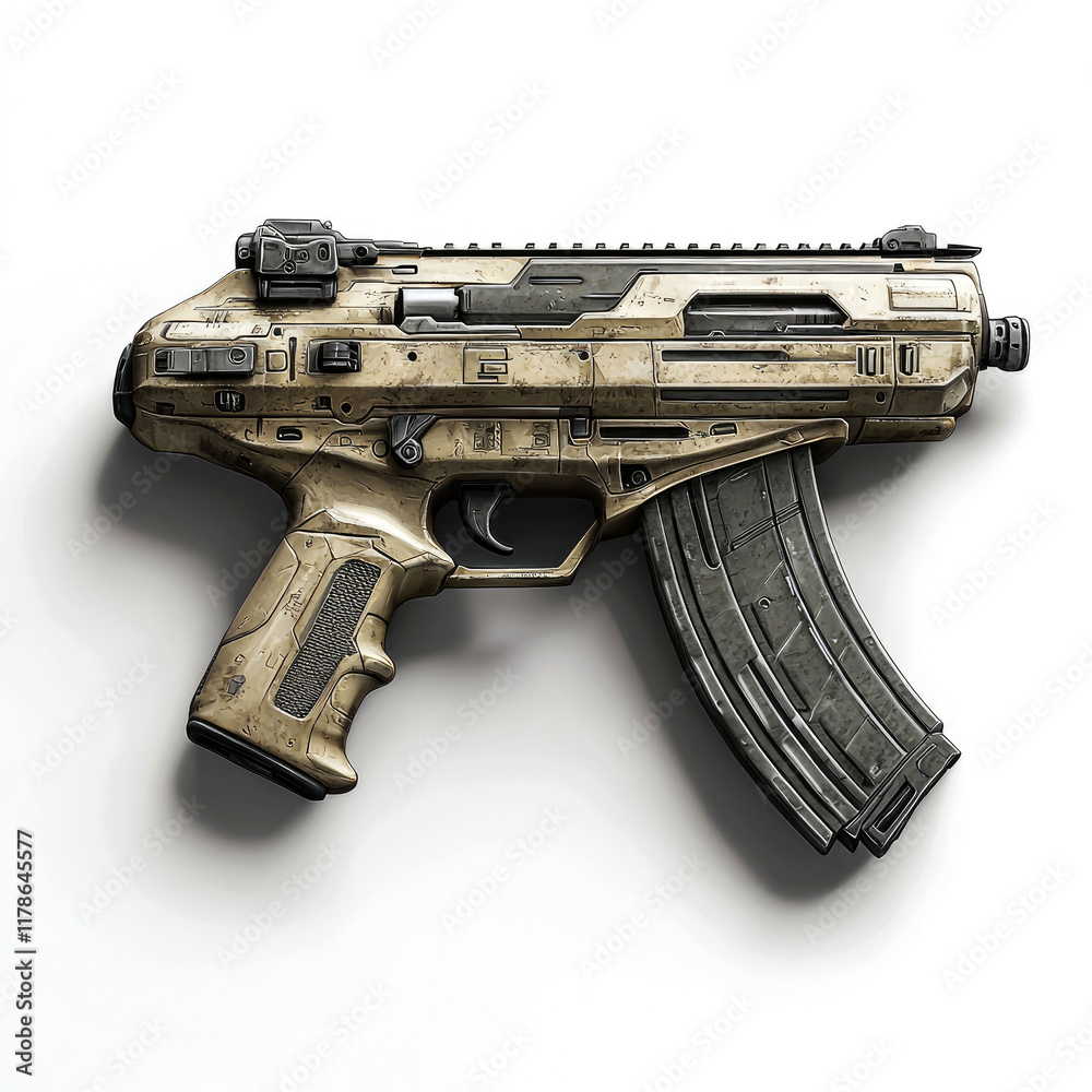 Stock-Illustration „Futuristic Weapon: A Digital 3D Render of a Modern ...
