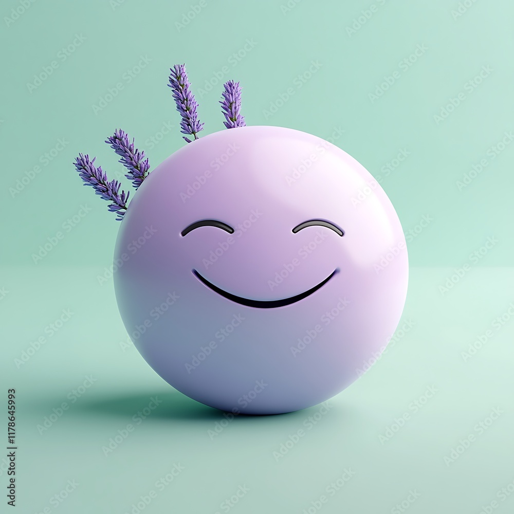 Lavender Smiley emoji on a mint green gradient background with soft ...