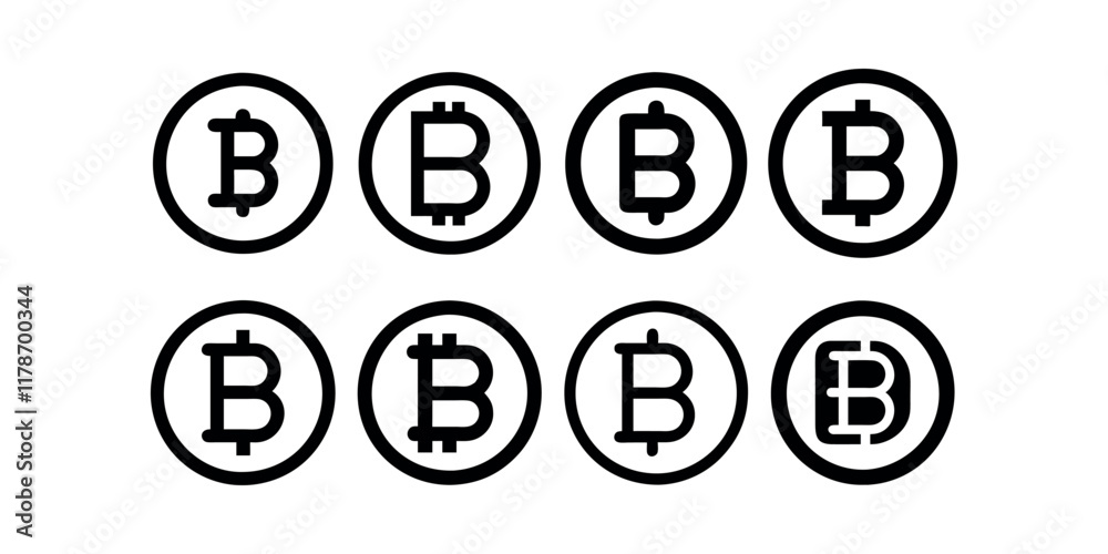 Baht Icons, Currency. Bitcoin Symbols in a Grid Layout, Thai baht coin ...