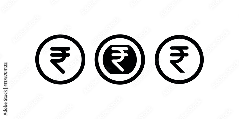 Three Indian Rupee Symbols in Circular Frames. Money bag with rupee ...