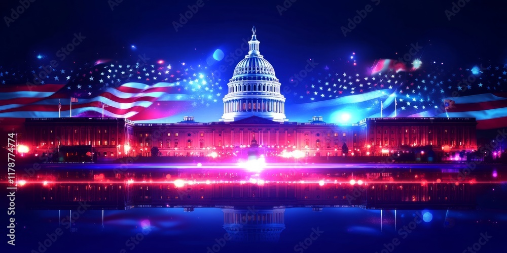 2025 Presidential Inauguration Scene with American Flags and Bold ...