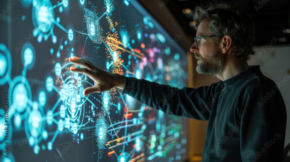 A mathematician explaining a computational model with dynamic data flow ...