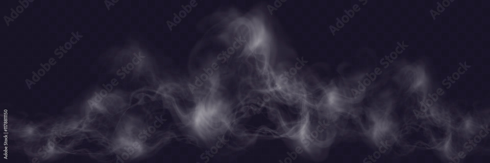 Transparent realistic smoke on a dark checkered background with soft ...