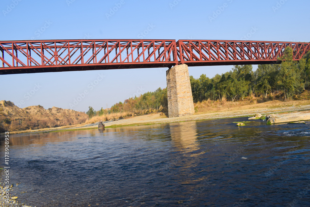 steel railway bridge, Barrage is a barrage on the Indus River between ...