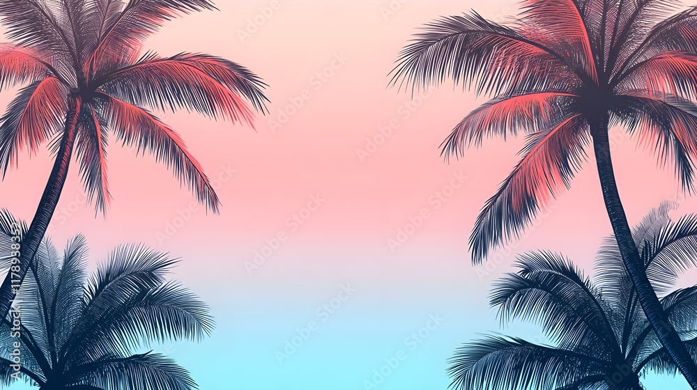 tropical palm trees sunset background - pastel color palettes Stock ...
