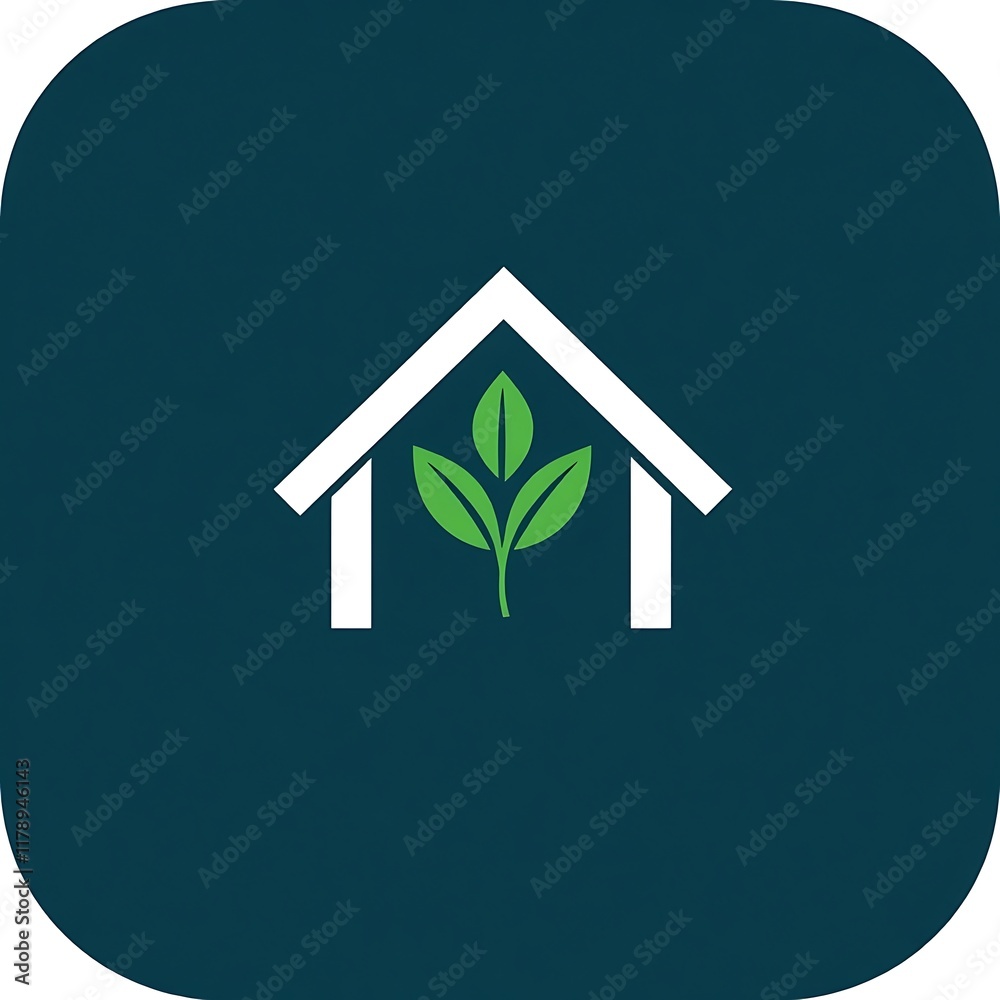 Green Home Icon: A modern and minimalist icon featuring a stylized ...