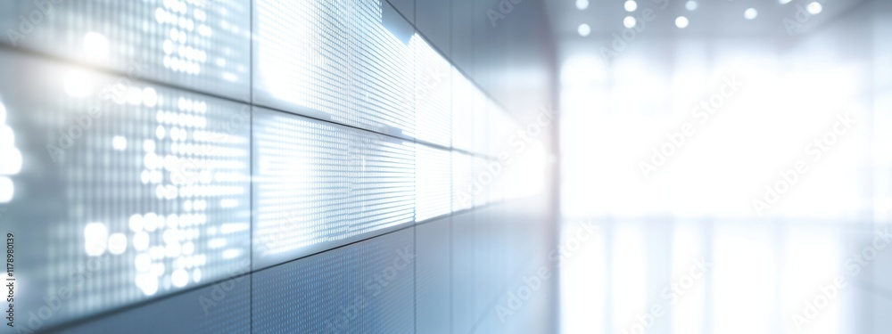 Futuristic wall design featuring integrated digital displays ...