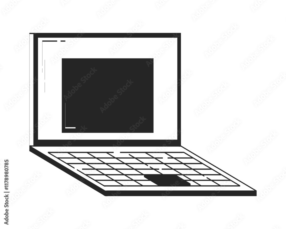 Minimalist open laptop with empty web window on display doodle linear ...