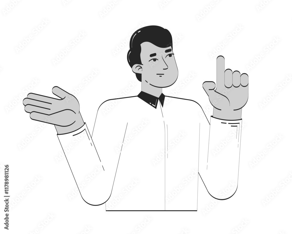 Business casual indian man explaining with raised finger doodle linear ...