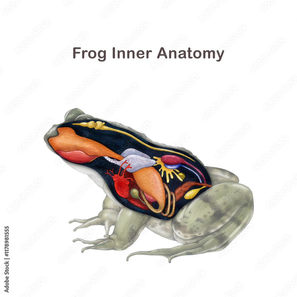 Frog inner anatomy scheme hand drawn side view detailed illustration ...