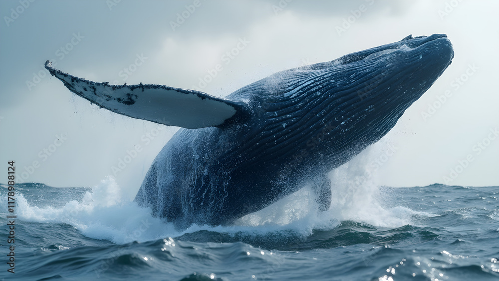 Foto de Stock Humpback whale breaching spectacularly. Ultra-realistic ...