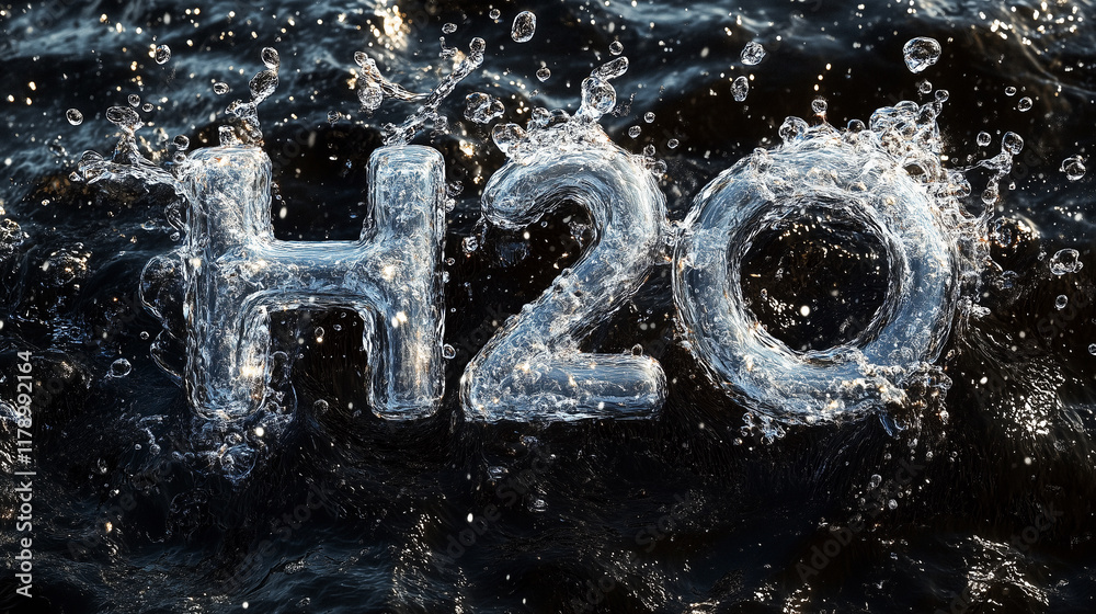 H2O Water Formula in Water Splashes Stock Illustration | Adobe Stock
