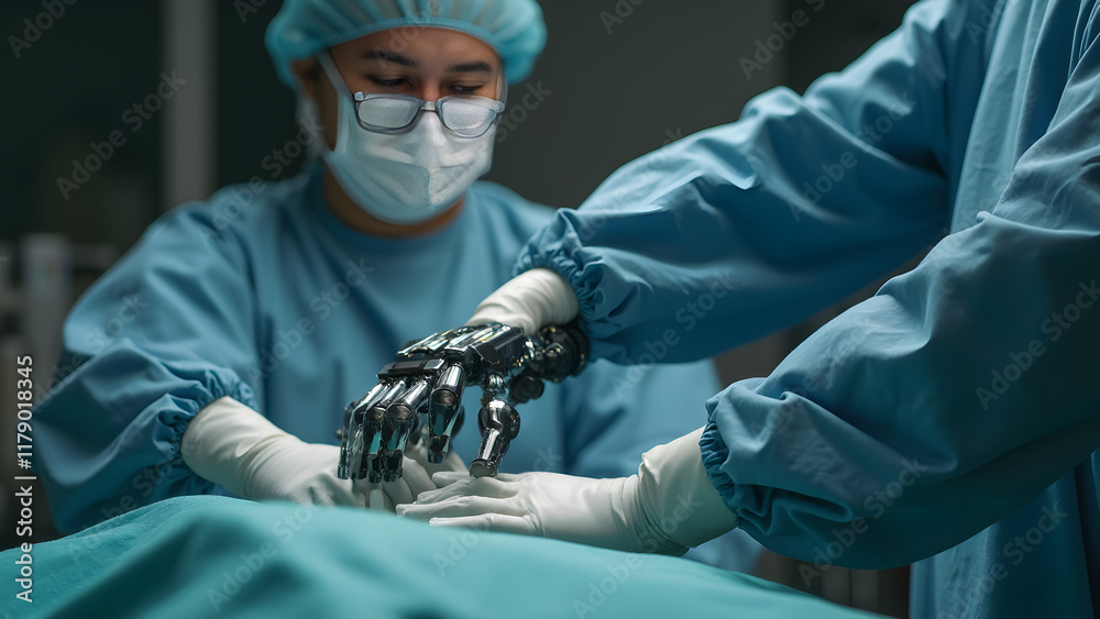 Stock-Foto „Robotic arm control for remote surgery. Haptic feedback in ...