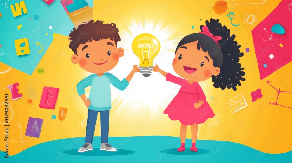 12.Playful cartoon characters, a boy measuring colorful alphabet ...