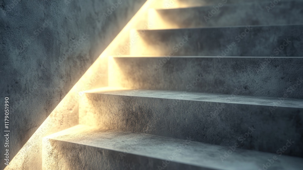 Illuminated concrete stairs ascending into light. Stock Photo | Adobe Stock
