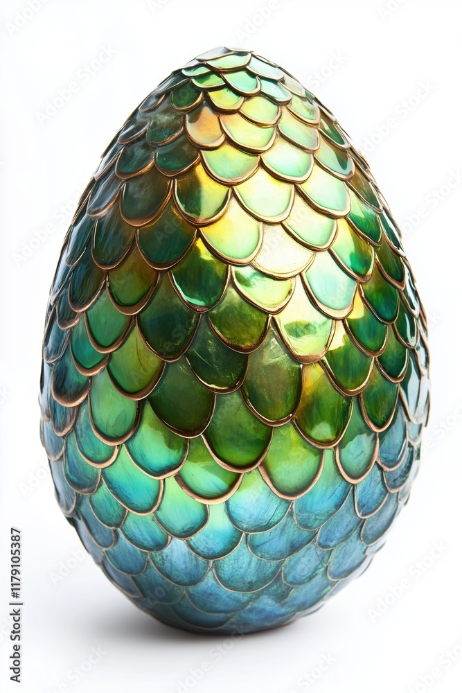 Green titanium dragon scales egg isolated on white background. Concept ...