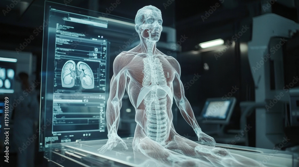 HUD medicine, health care and medical graphs or charts. Futuristic ...