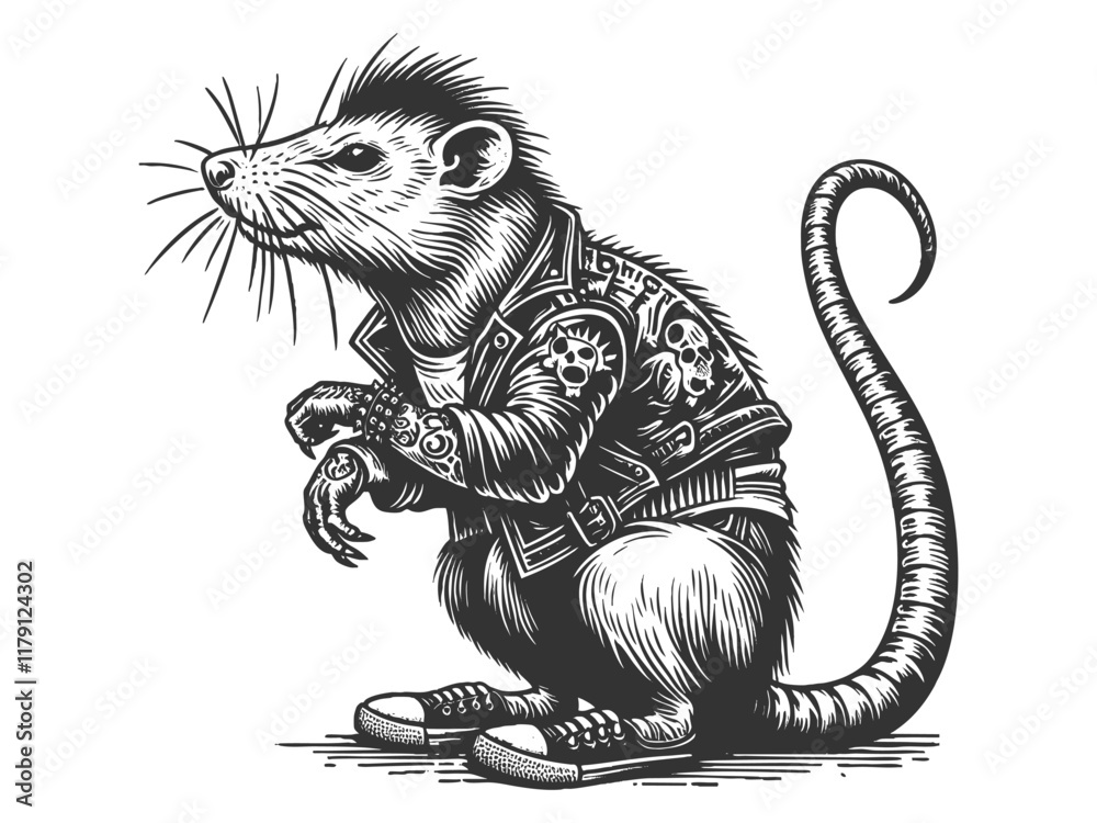 Vector de Stock punk rat with a mohawk, piercings, and tattoos, wearing ...