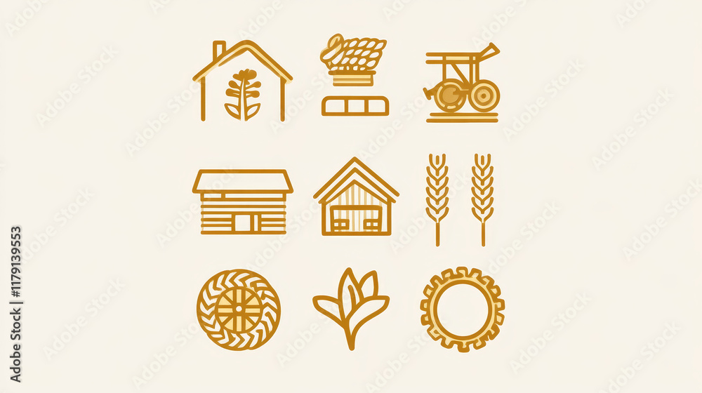 Ilustración de Stock Agriculture and farming icons of wheat or rye ear ...