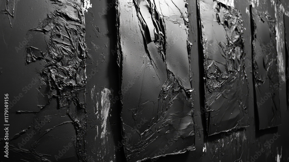 Black glued wet posters with wrinkled and crumpled paper texture ...