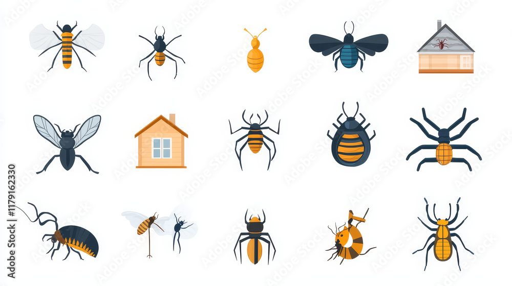 Ilustración de Stock House pests control, insects and animals vector ...