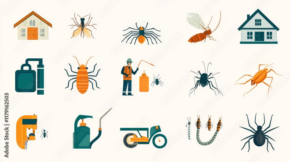 Ilustración de Stock House pests control, insects and animals vector ...