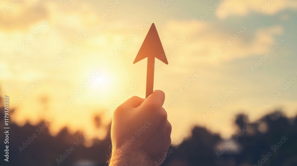 Hand Holding Arrow Sign Against Sunset Sky for Directional Guidance ...