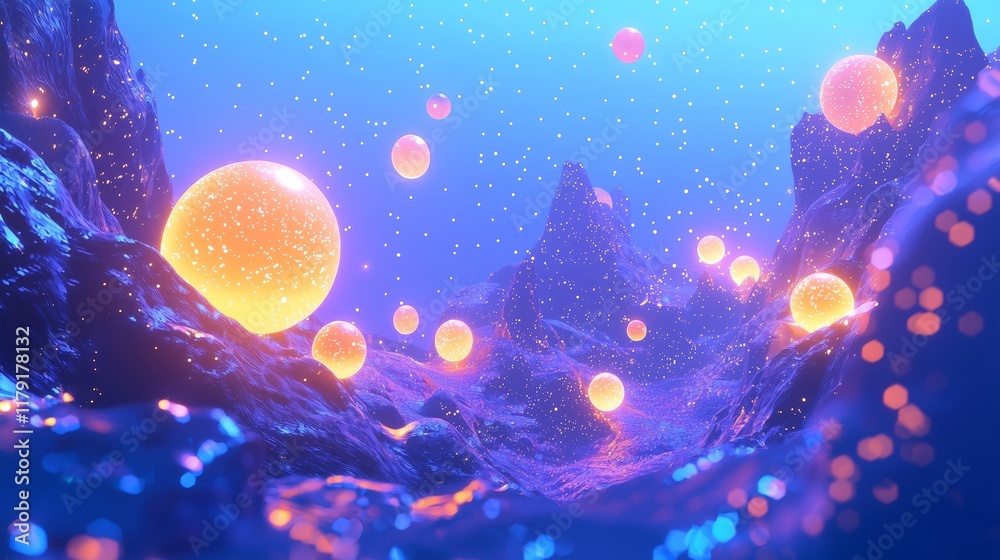 Surreal Dreamlike Digital Artwork Featuring Glowing Orange Spherical ...
