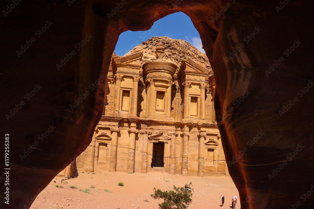 Petra, Jordan : ancient Monastery building in Petra (Ad Deir) from a ...