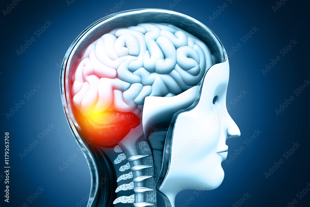 Meningitis inflammation on the brain and spinal cord. 3d illustration ...