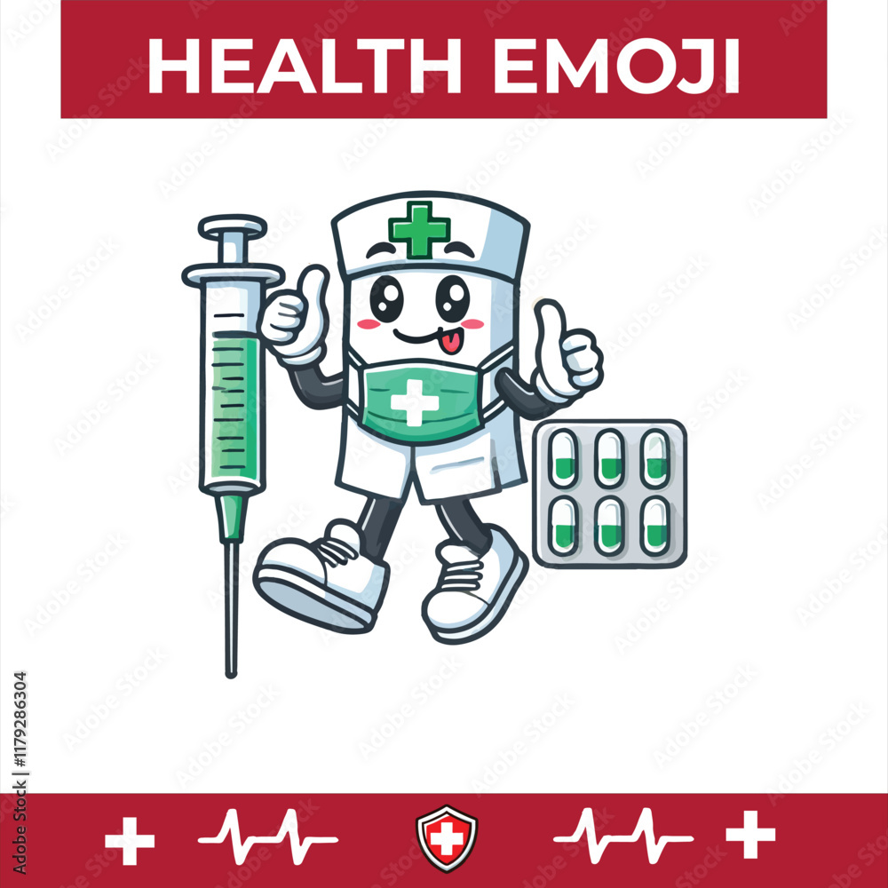 HEALTH EMOTICON WITH INJECTION AND MEDICATION Stock Vector | Adobe Stock