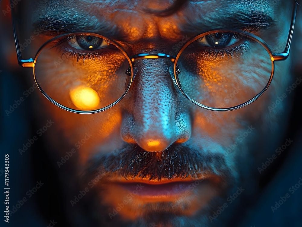 Mysterious Man in Glasses Shadowy Backdrop Reflecting Light Obscuring ...