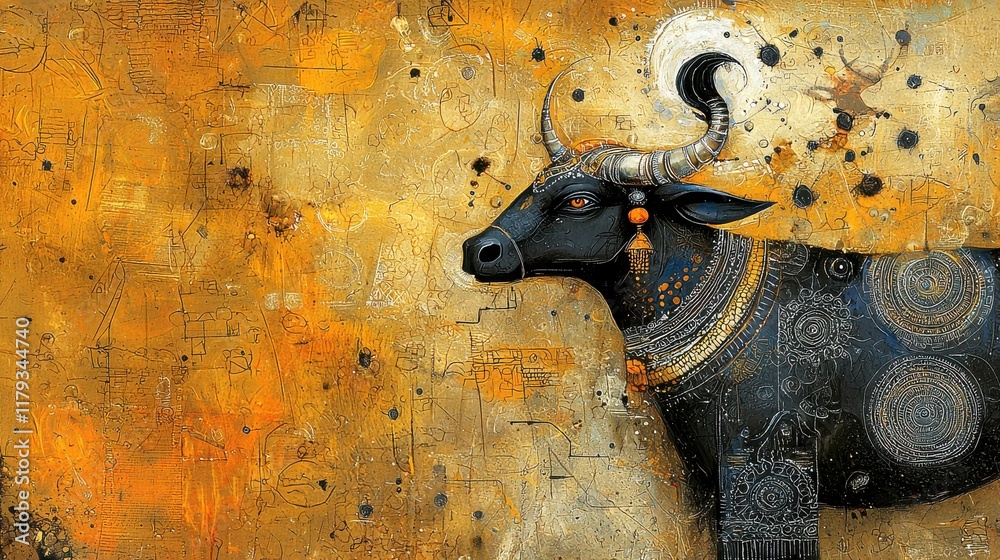 Nandi shiva's loyal bull depicted with intricate patterns traditional ...