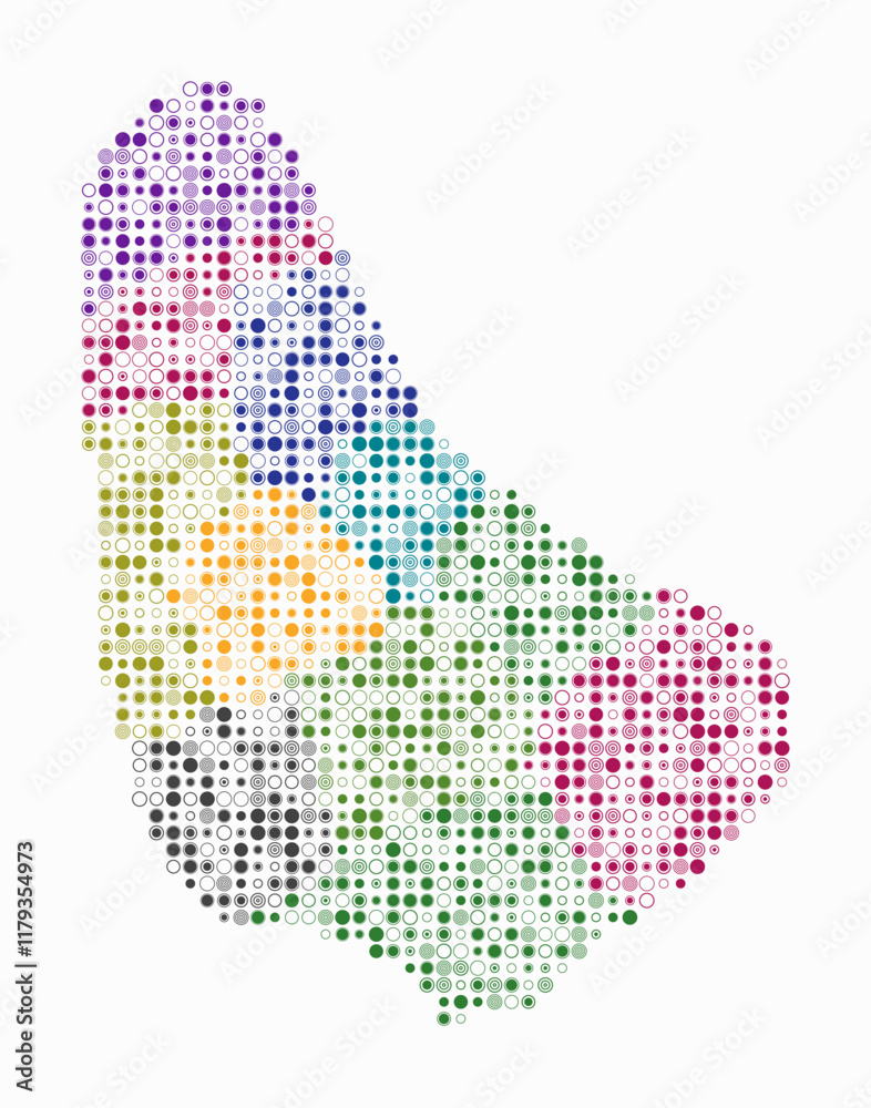 Barbados, shape of the country build of colored cells. Digital style ...