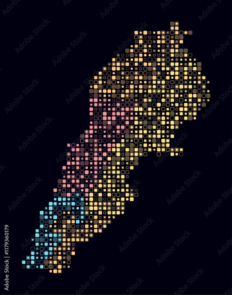 Lebanon, shape of the country built of colored cells. Digital style map ...