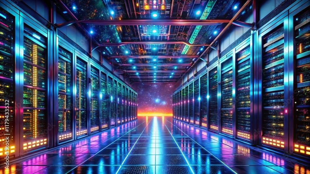 Dark Web Server Room: Cyberpunk Architecture, Glowing Screens, Data ...