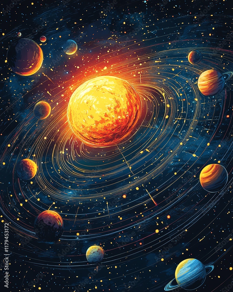 An informative and colorful depiction of the solar system for a school ...