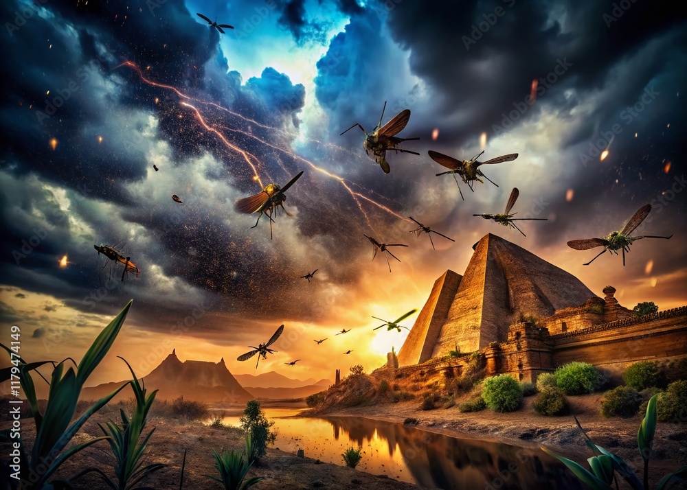 Double Exposure: Biblical Plagues of Egypt - Locusts and Darkness Stock ...