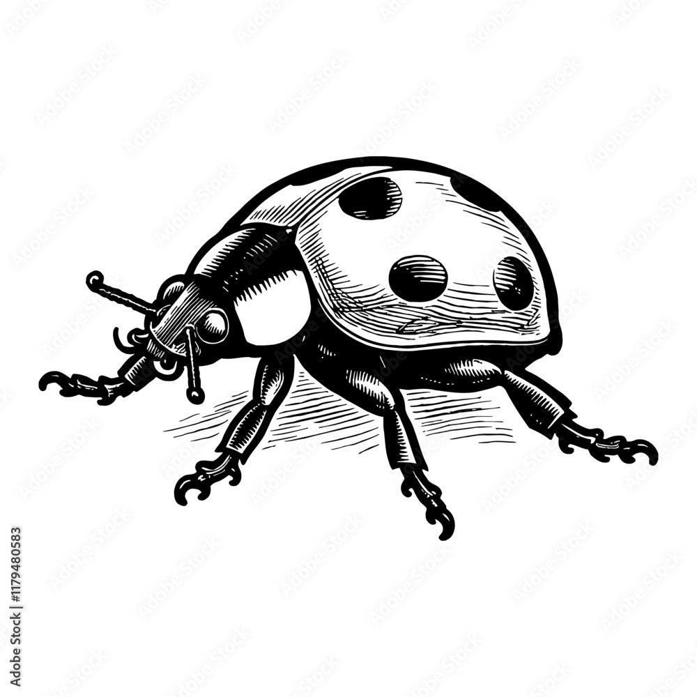 Ladybug Detailed Black and White Outline Line Art Drawing with Spots ...