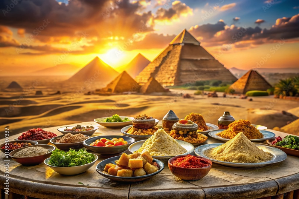Egyptian Pyramid Feast: Delicious Food Photography near the Sphinx and ...