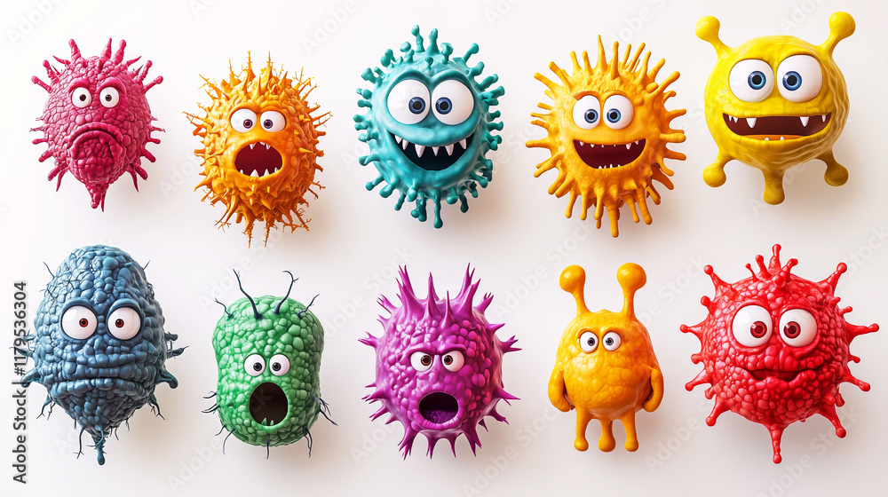 Funny germs isolated on white background. Stock Photo | Adobe Stock