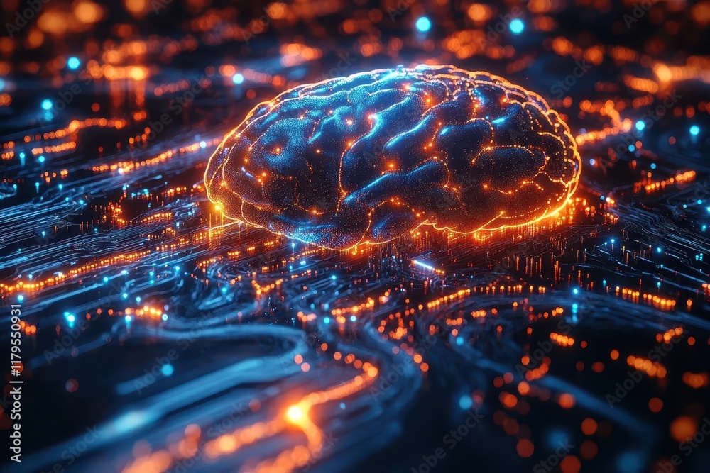 futuristic digital brain network visualization with ai neural pathways, machine learning ...