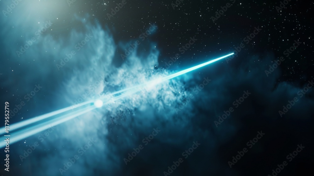 Glowing gamma ray symbol as radiant high-energy beam piercing dark ...