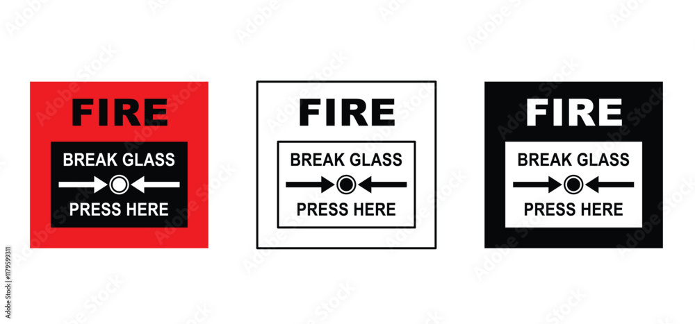 Warning tool, fire alarm emergency system. Fire alarm box, break glass ...