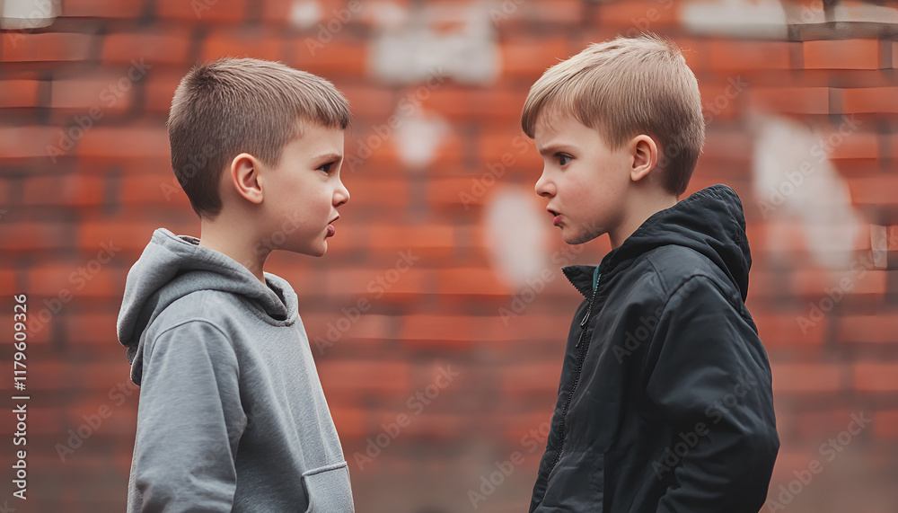 children quarrel and teasing between two boys (brothers, friends ...