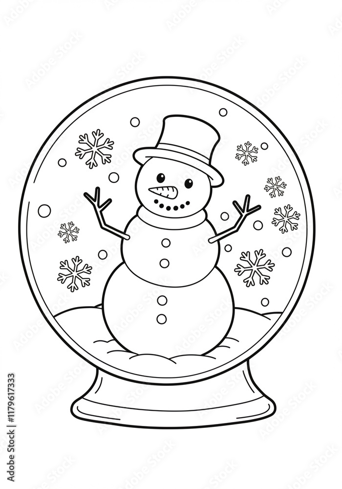 Winter a4 colouring page, cartoon snowman in snow globe. you can print ...