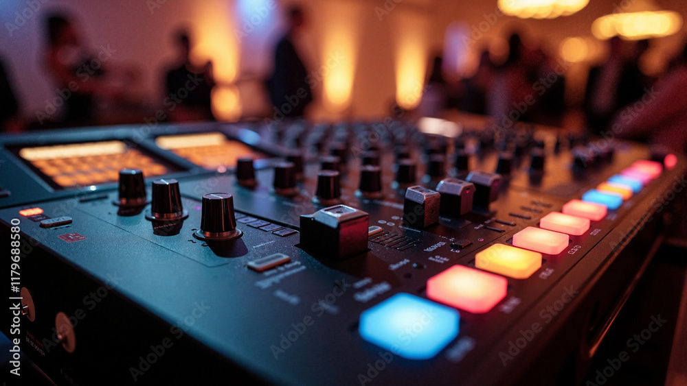 Professional Audio Mixing Desk at Wedding Reception: Illuminated ...