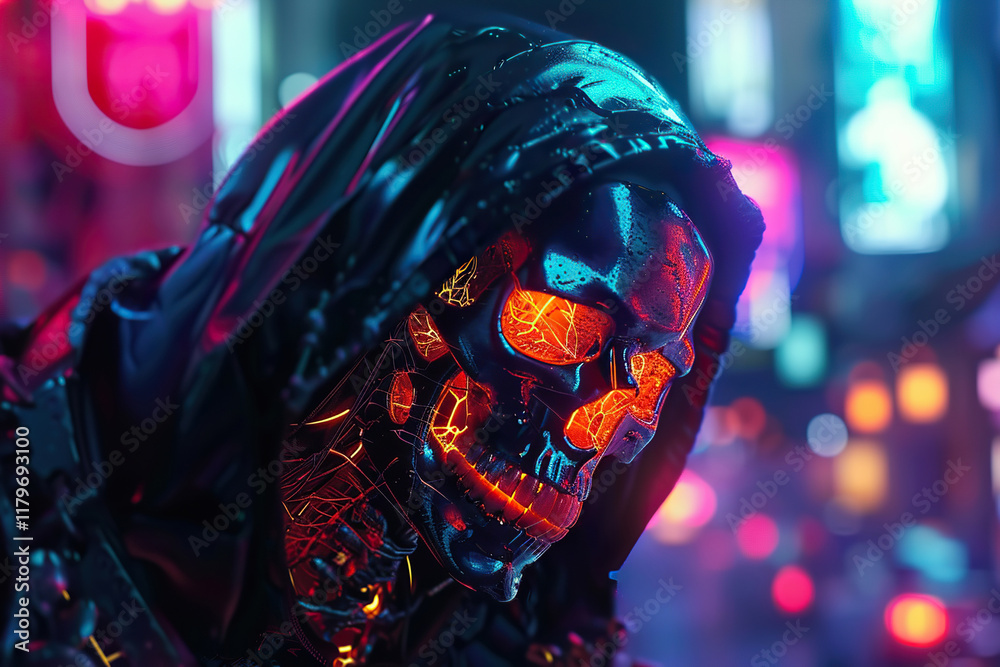 Scary grim reaper with sharp scythe in hell with dark dramatic color ...